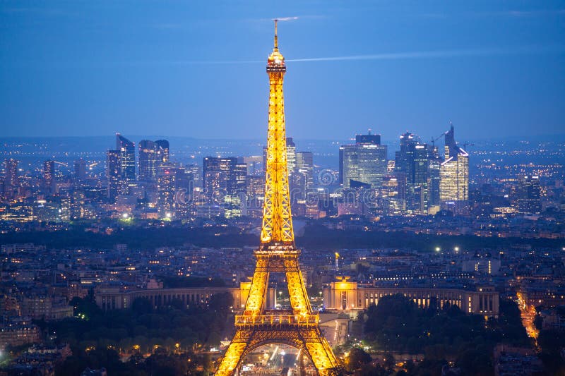 Skyline of Paris with Eiffel Tower at Sunset in Paris, France Editorial ...
