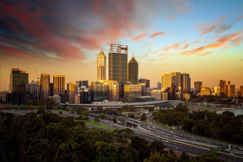 Skyline of Perth, Australia at Night Stock Photo - Image of dusk, long ...