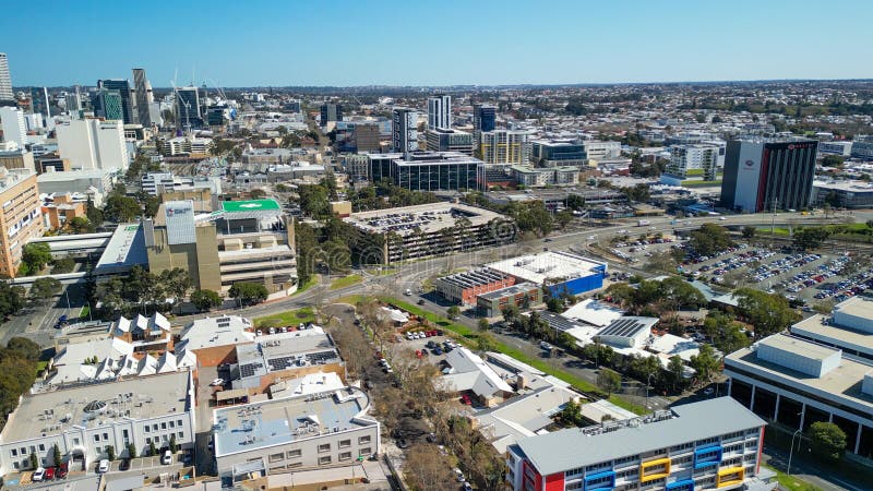 Skyline of Perth from a Drone Viewpoint. Downtown Aerial View on a ...