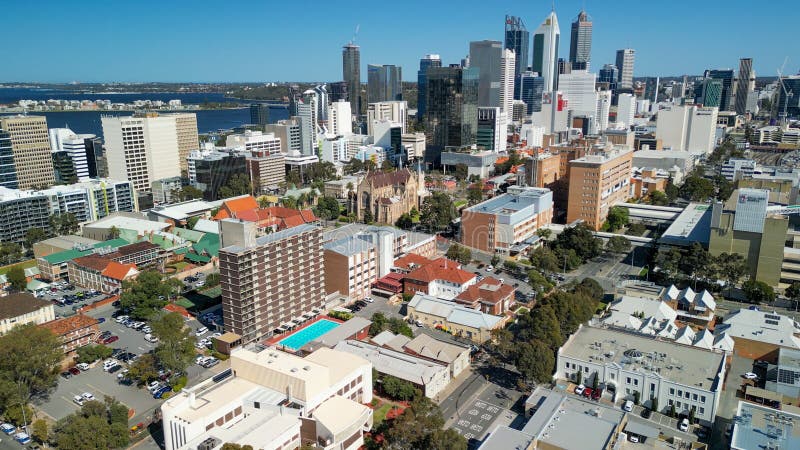 Skyline of Perth from a Drone Viewpoint. Downtown Aerial View on a ...