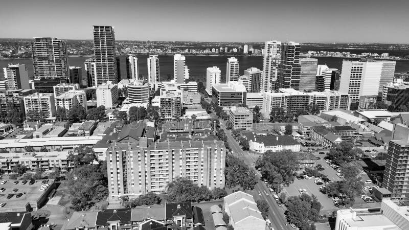 Skyline of Perth from a Drone Viewpoint. Downtown Aerial View on a ...