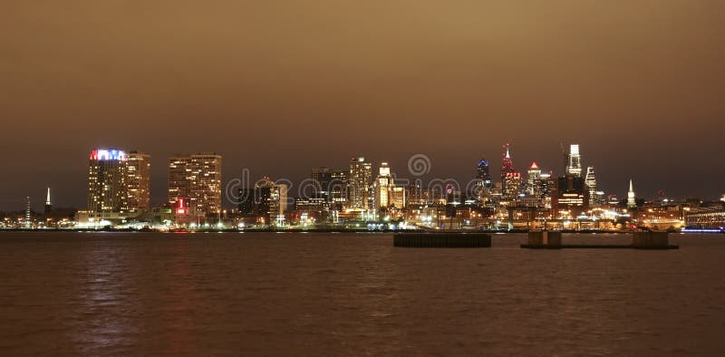 The Skyline of Philadelphia by Night Editorial Photography - Image of ...