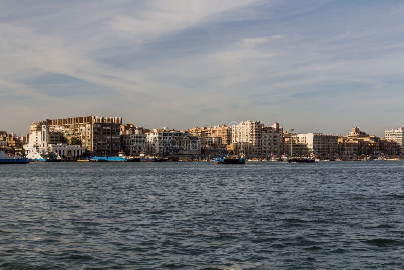 Skyline of Port Said, Egy stock photo. Image of transportation - 266847302