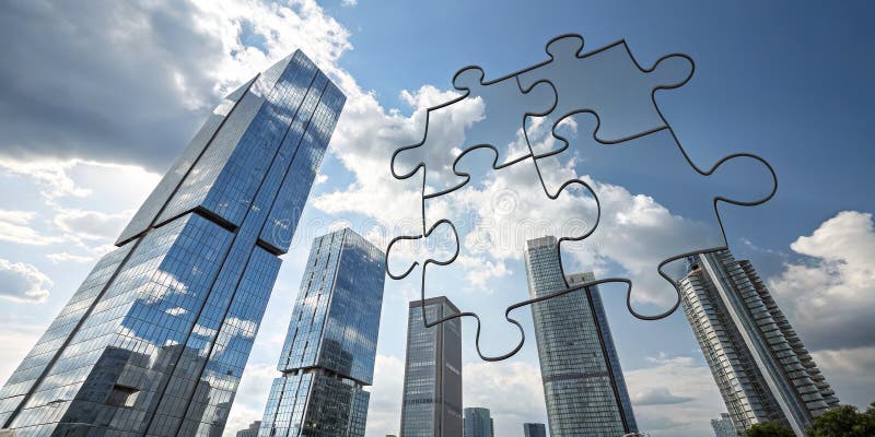 Skyline Puzzle Corporate Synergy, Image Composition, Low Angle, Skyscrapers Synergy, Partnership ...