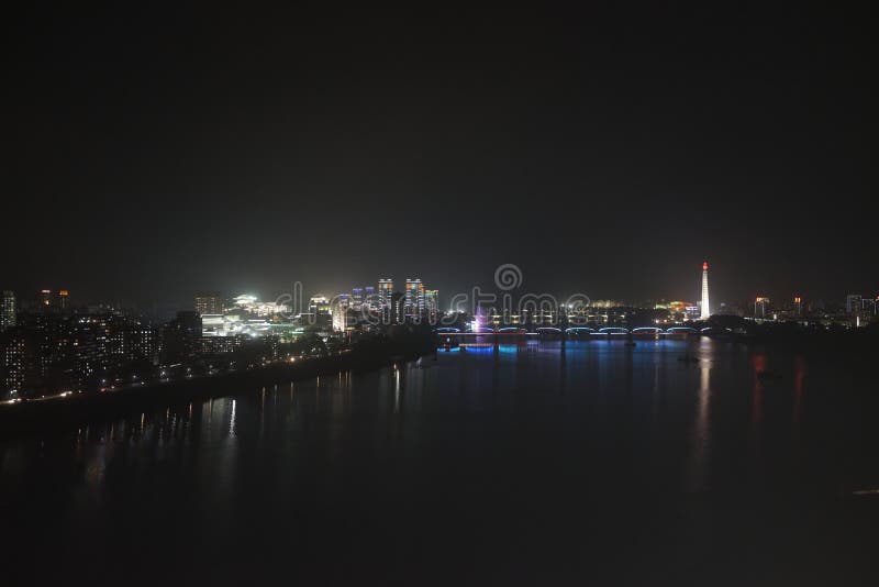 Skyline of Pyongyang (DPRK) at Night Stock Image - Image of monuments ...