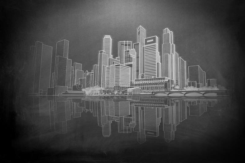 Skyline with reflection stock illustration. Illustration of ...