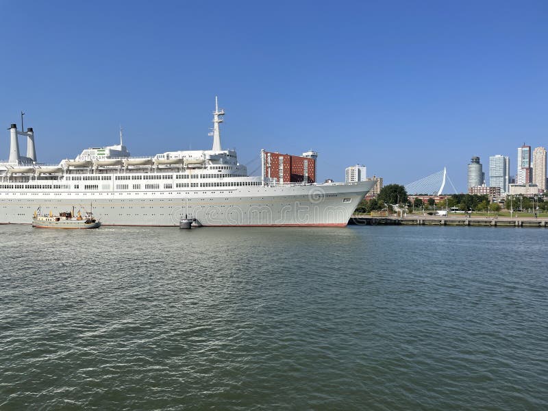Skyline of Rotterdam with the Erasmus Bridge and Cruiseship SS ...