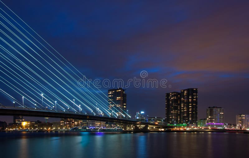Skyline of Rotterdam at Night Editorial Stock Photo - Image of ...