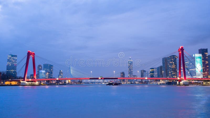 The Skyline of Rotterdam at Night Editorial Stock Photo - Image of ...