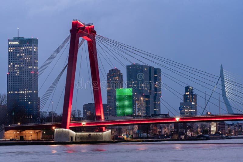 The Skyline of Rotterdam at Night Editorial Stock Photo - Image of ...