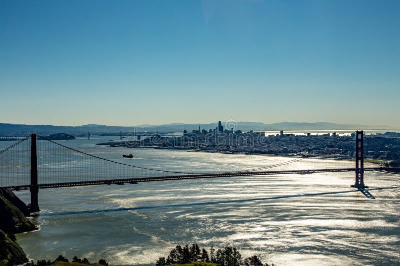 Skyline of San Francisco with Golden Gate Bridge in Sunset Stock Image ...