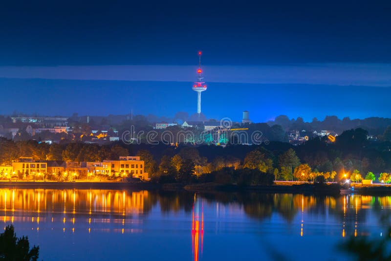 Night skyline of schleswig stock photo. Image of skyline - 217535720