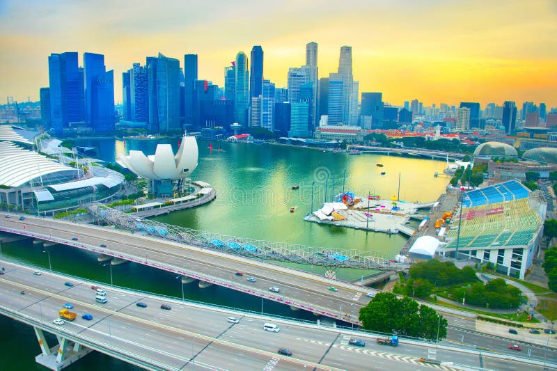 Singapore at sunset stock photo. Image of cityscape, orange - 30339820