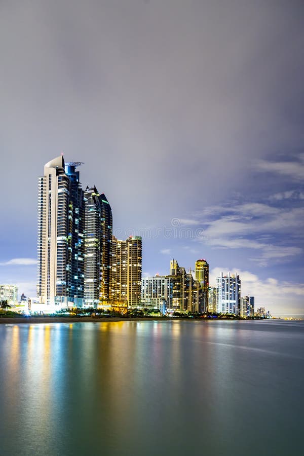 Skyline of Sunny Isles Beach by Night Editorial Photography - Image of ...