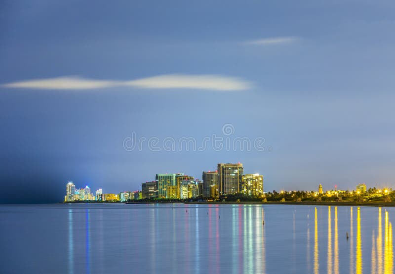 Skyline of Sunny Isles Beach by Night with Reflections at the Surface ...