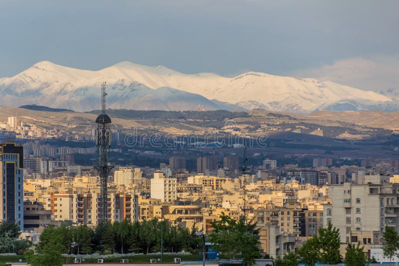 Skyline of Tehran with Alborz Mountain Range, Ir Stock Image - Image of ...