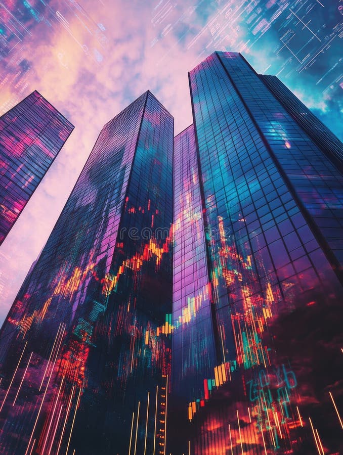 Skyline Under Cosmic Clouds Stock Image - Image of futurism, lights ...