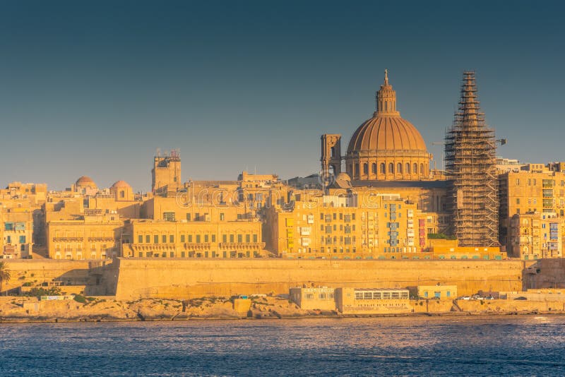 Skyline of Valletta at Sunset, View from Sliema, Malta Stock Image ...