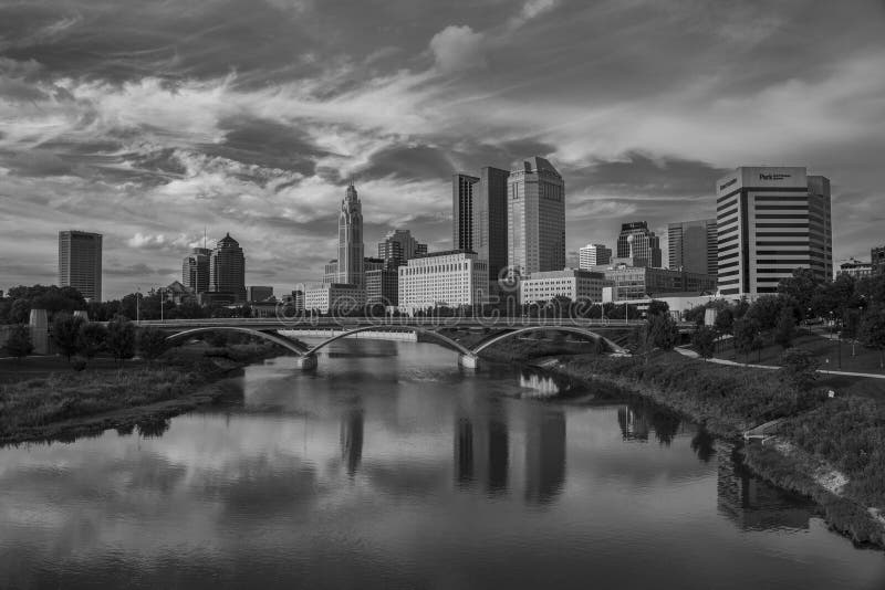 Skyline View of Bridges Crossing Scioto River that Runs through ...