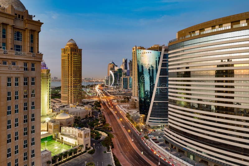 A Skyline View of Doha City Center at Dusk Stock Image - Image of ...
