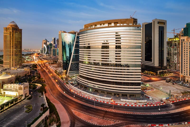 A Skyline View of Doha City Center at Dusk Stock Photo - Image of boom ...