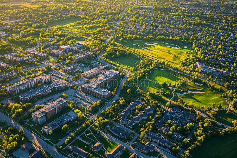 Skyline View: Suburban Residences, a Golf Course, and Various Buildings ...
