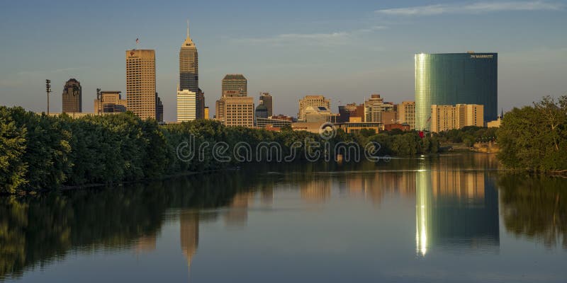 Skyline View at Sunset into Dusk of Indianapolis Buildings on WHite ...