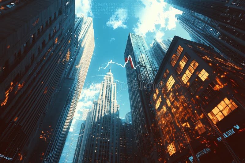 Skyline View of Urban Skyscrapers with Digital Graph Overlay ...