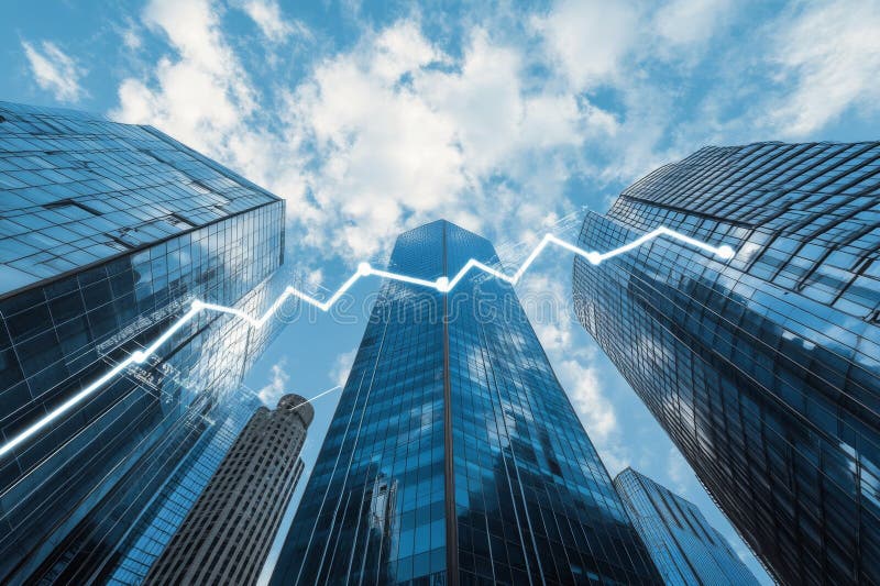 Skyline View of Urban Skyscrapers with Digital Graph Overlay ...