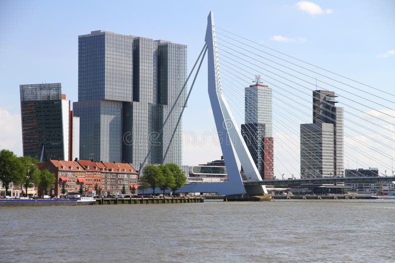 Skyline Von Rotterdam Mit ERASMUS-Brücke Redaktionelles Foto - Bild von ...
