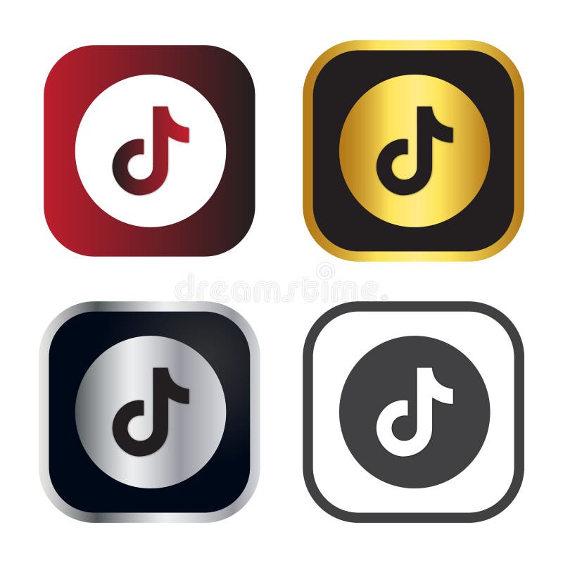 Set of Tik Tok App Logo Vector Illustration with Red, Black, Silver and ...