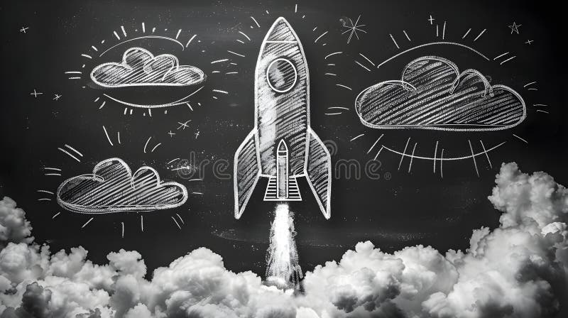 Skyrocketing Creativity: Chalkboard Rocket Launch. Concept Artistic ...