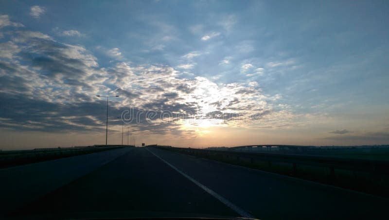 Skyscape with Sunset View from the Road Stock Photo - Image of line ...