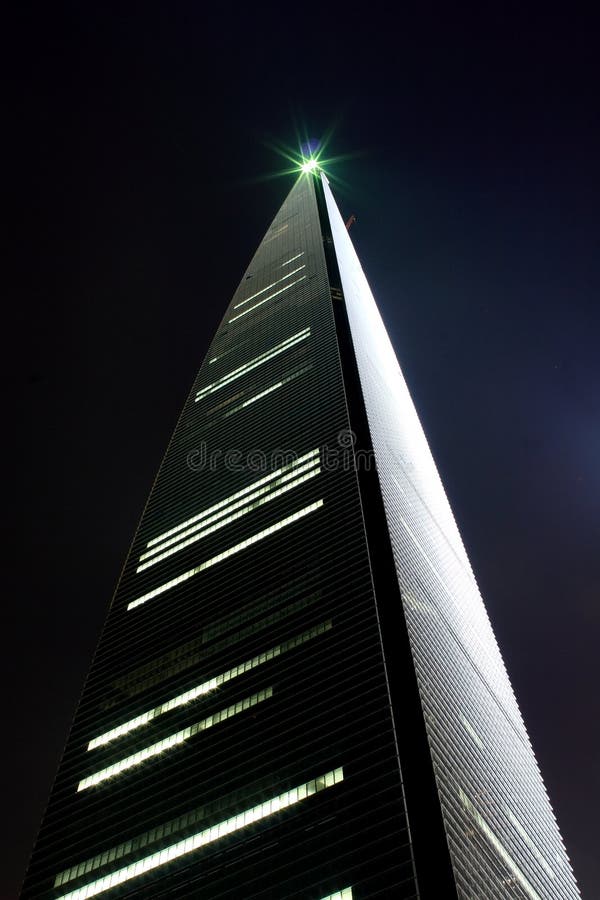 Round Building with Two Spotlights at Night Stock Photo - Image of ...