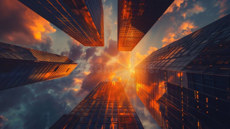 Skyscraper with Angular Lines, Metallic Facade, and Vibrant LED Lights ...