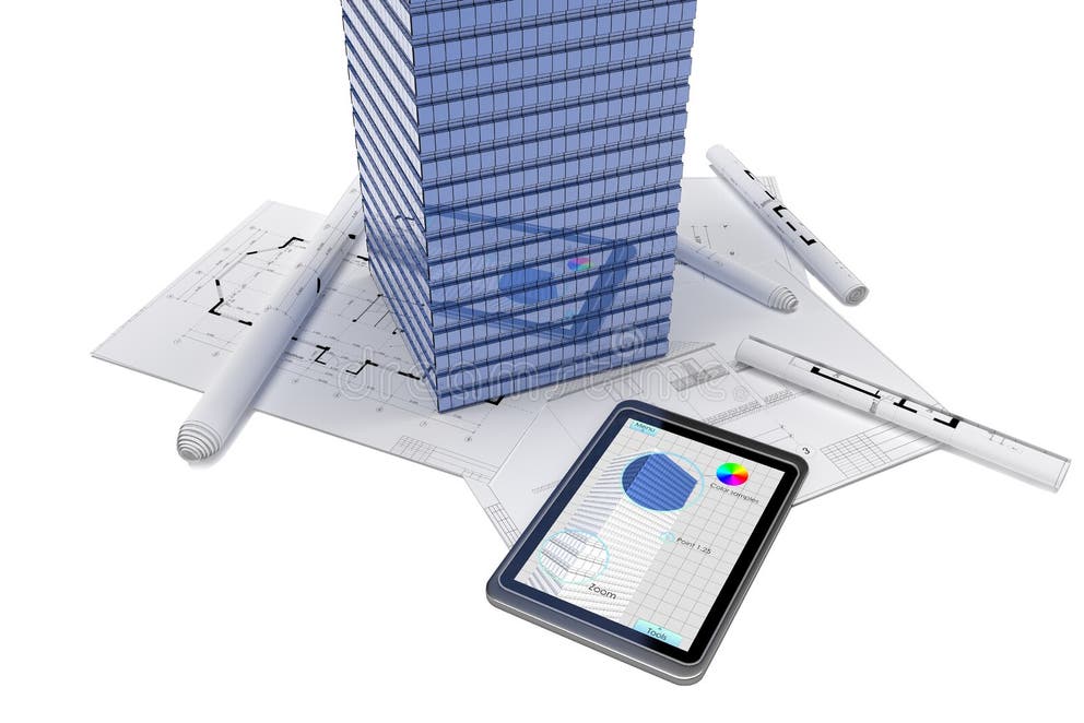 Skyscraper and tablet PC stock illustration. Illustration of isolated ...