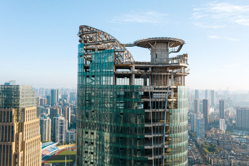 Skyscraper Being Built in the Cityscape with a Beautiful Sky in Wuhan ...