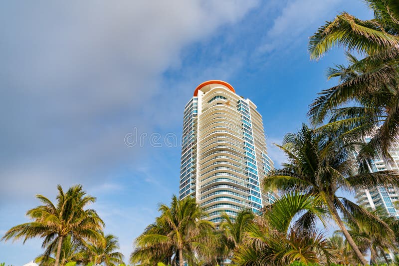 Skyscraper Building Architecture in Florida with Palms. Skyscraper ...