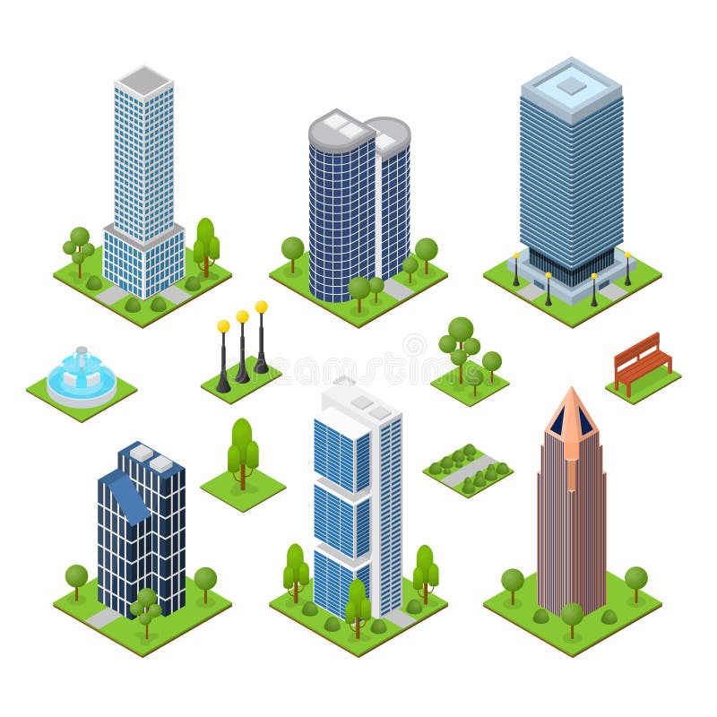Skyscraper Building Set Isometric View. Vector Stock Vector ...