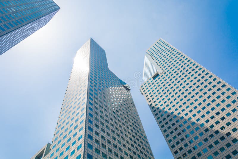 Skyscraper Building at Singapore - Bright Light Processing Style Stock ...