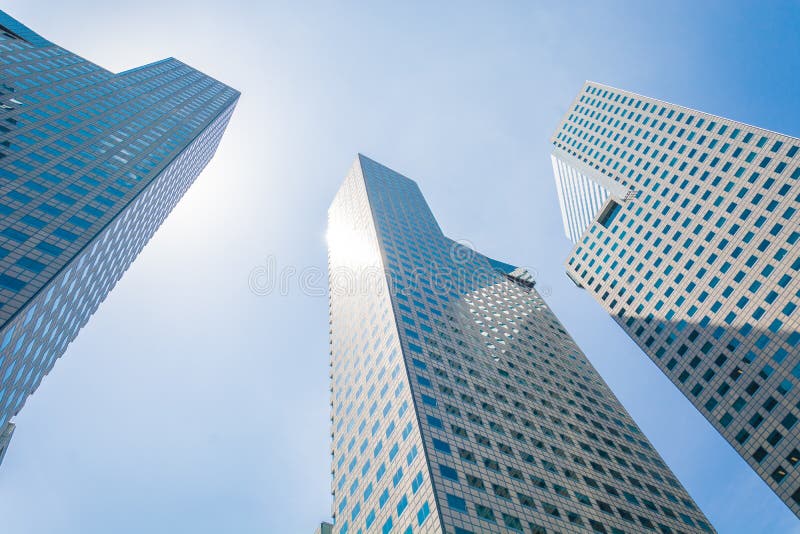 Skyscraper Building at Singapore - Bright Light Processing Style Stock ...