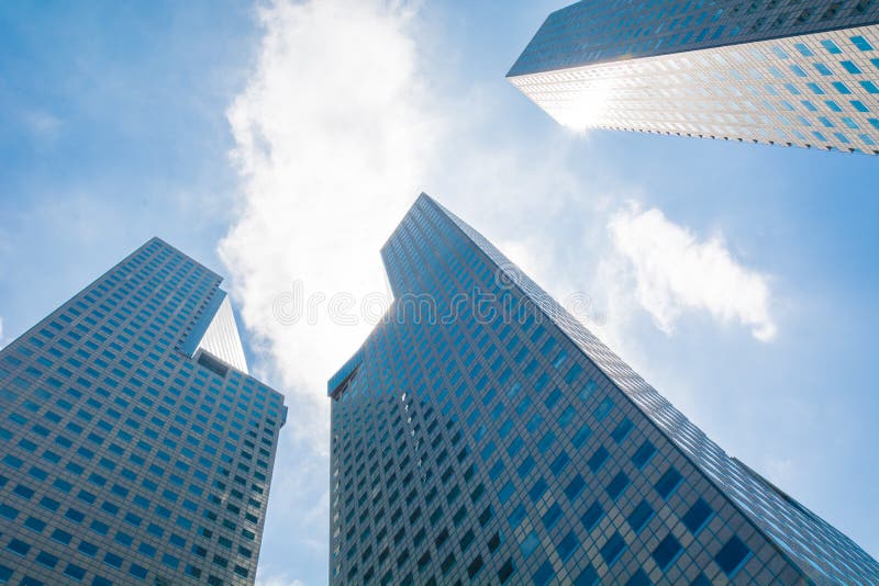 Skyscraper Building at Singapore - Bright Light Processing Style Stock ...