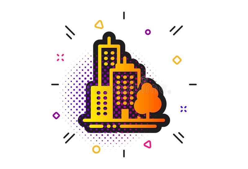 Skyscraper Buildings Icon. City Architecture with Tree Sign. Town ...
