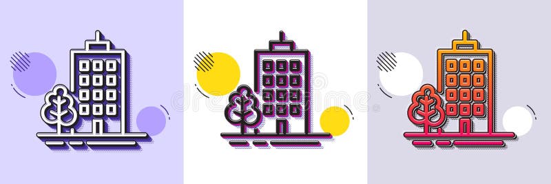 Skyscraper Buildings Line Icon. City Architecture with Tree Sign. Town ...
