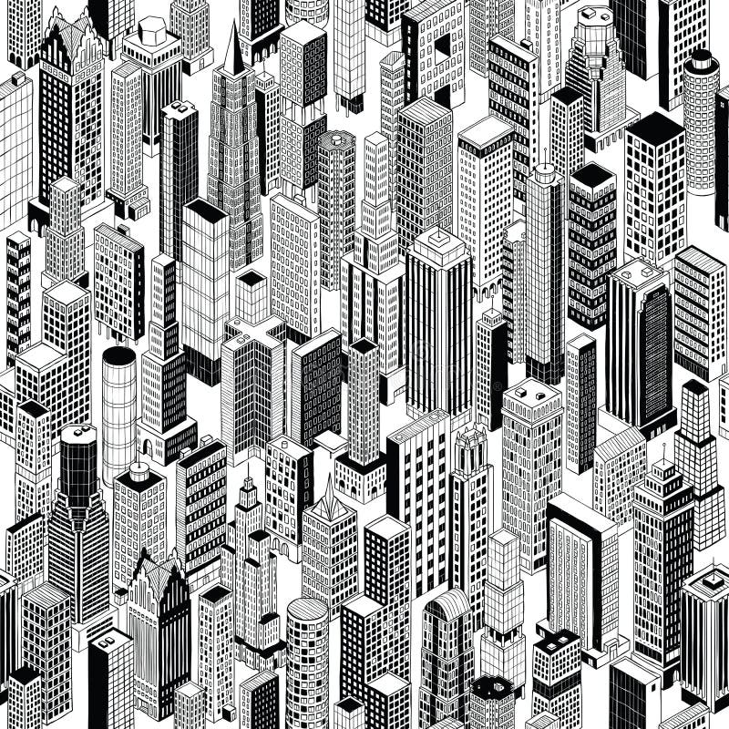 City Seamless Pattern in Balck and White Stock Vector - Illustration of ...