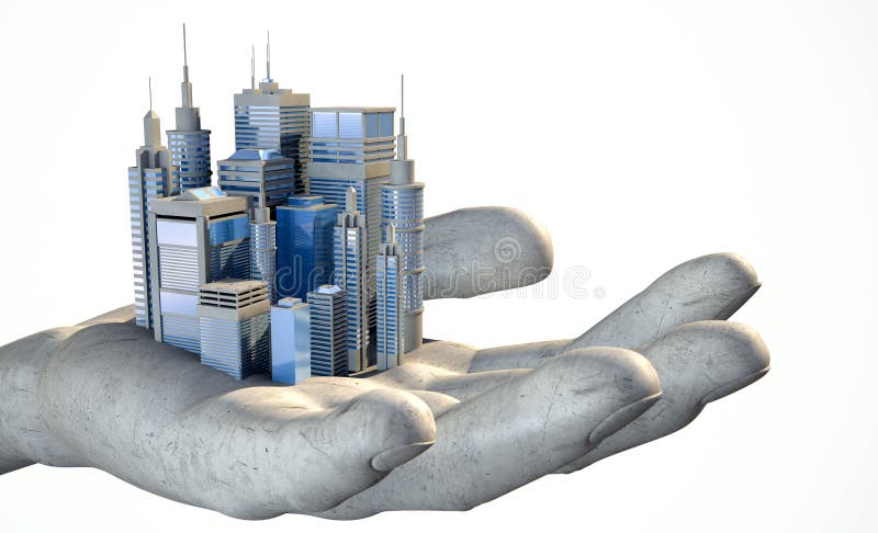 Skyscraper City in the Palm of a Hand Stock Photo - Image of hand ...