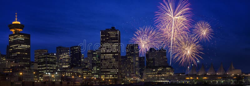 Skyscraper Cityscape with Fireworks Stock Photo - Image of night ...