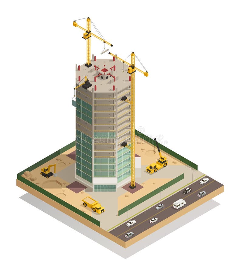 Skyscraper Construction Isometric Composition Stock Vector ...