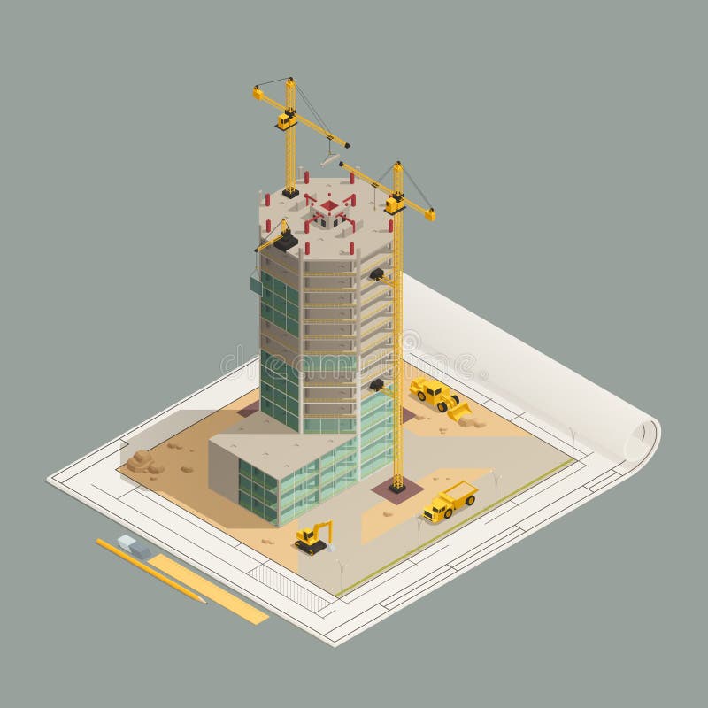 Skyscraper Construction Isometric Composition Stock Vector - Illustration of industrial ...