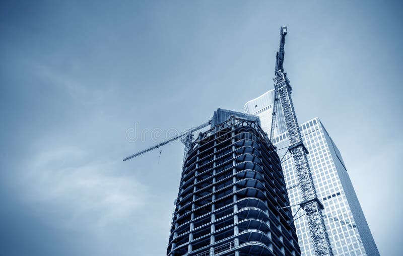 Skyscraper Construction Site Stock Image - Image of industrial, high ...